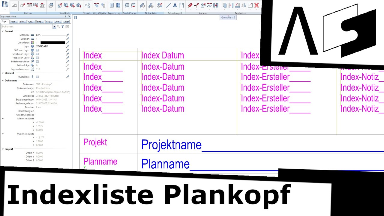 Indexliste als Beschriftungsbild im Plankopf in Allplan - YouTube
