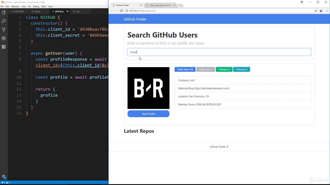 75. Github Finder [Part 5] - Fetch & Display Repos - YouTube