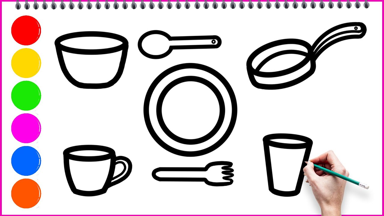 Utensils Drawing Coloring for Children - YouTube