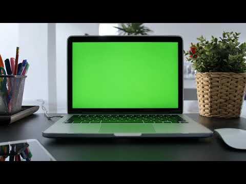 Green Screen | Chroma Key  4k green screen of laptop computer set on working space | 4K | HD