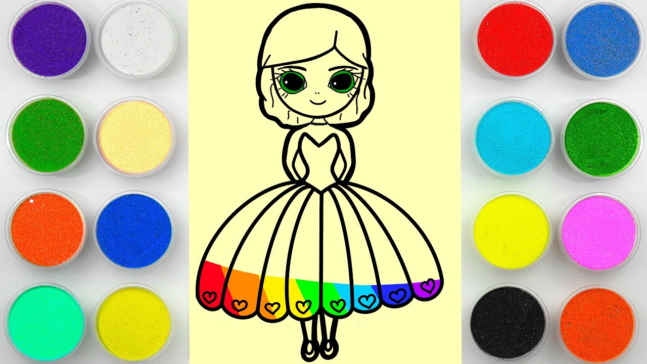 Sand painting princess in a beautiful dress coloring - YouTube