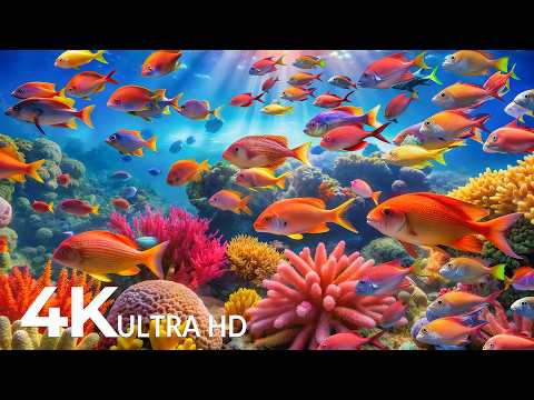 AQUARIUM 4K (ULTRA HD) - Beautiful Fish Swimming & Colorful Sea Life Video 🐠 Deep Sleep Music #23