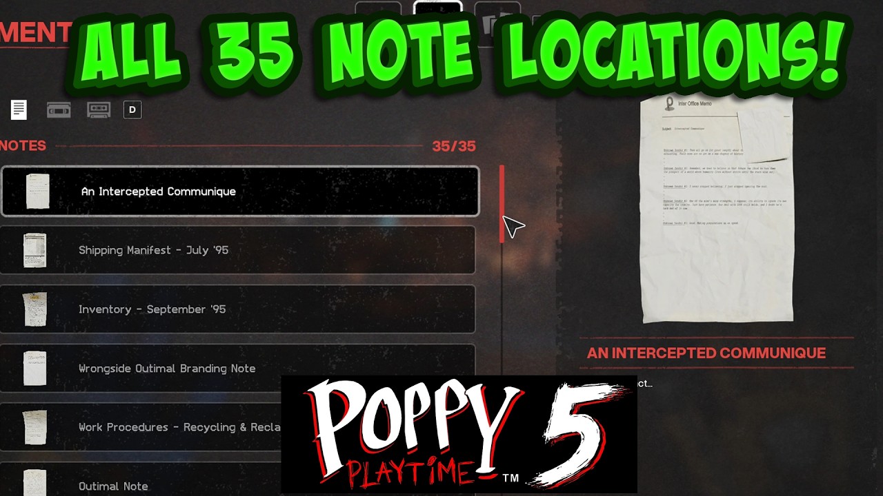 Poppy Playtime Ch 5 All 35 Notes! - YouTube