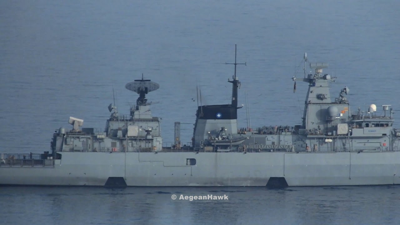 NATO SNMG2 F217 FGS Bayern southbound Chios Strait in Aegean Sea. - YouTube