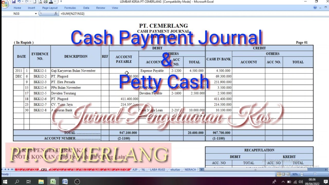 Cara Entry Jurnal Pengeluaran Kas (Cash Payment Journal & Petty Cash ...