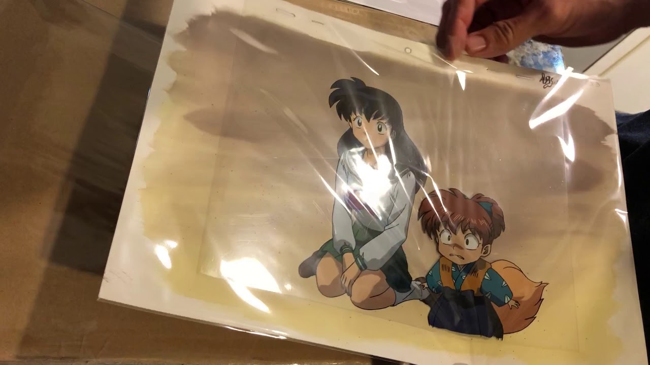 Inspecting an anime cel--Inuyasha Kagome SHIPPO RUMIKO TAKAHASHI ANIME ...