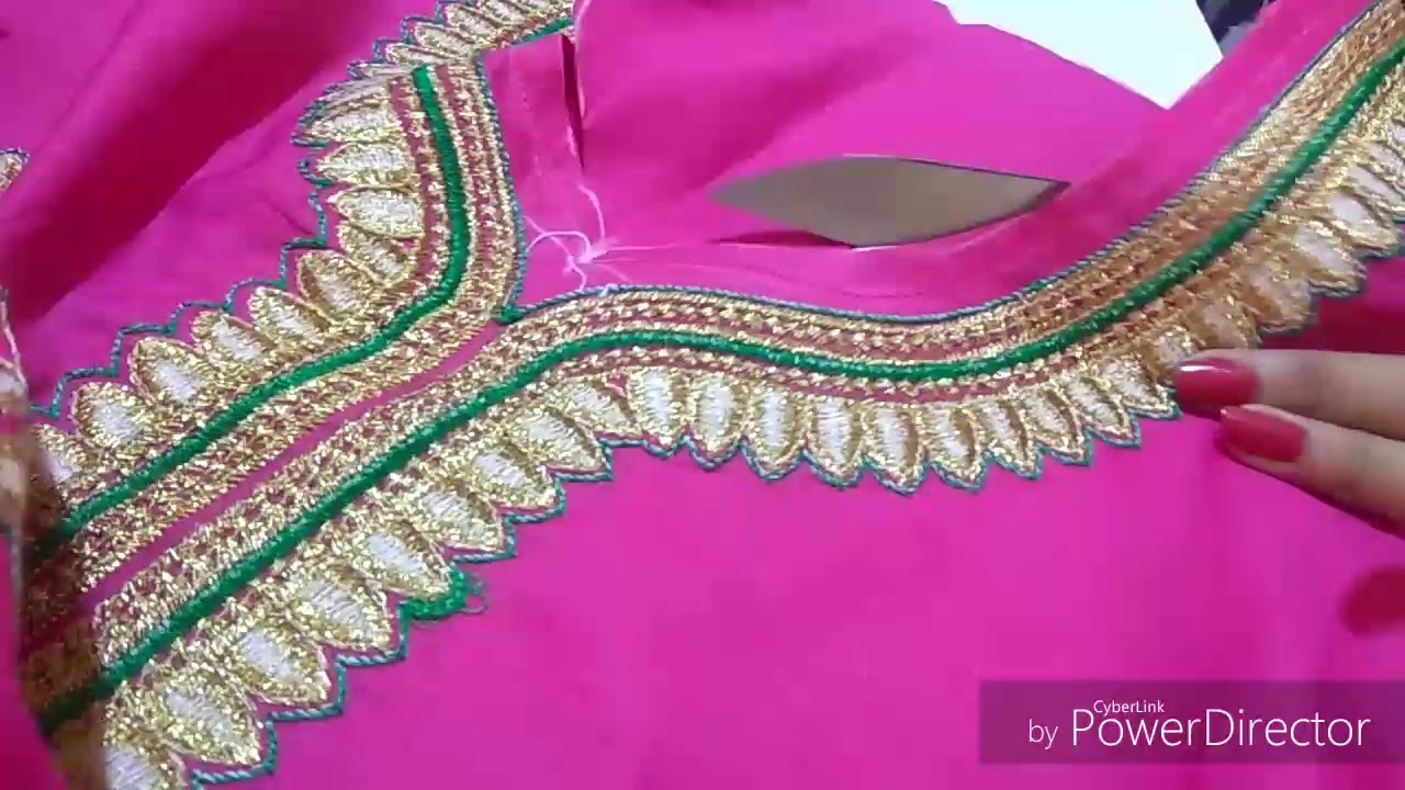 How to make heavy embroidery neck without bukram - YouTube