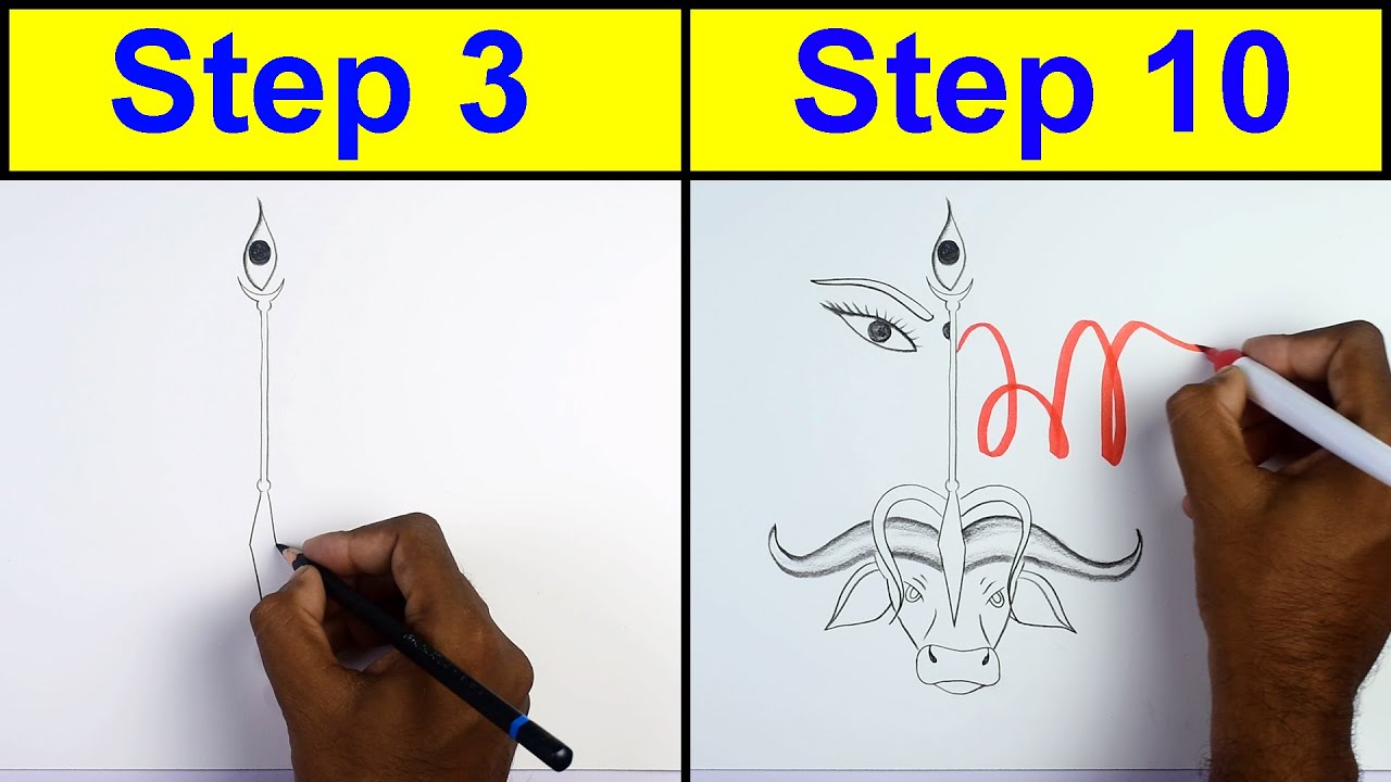 Maa Durga Mahishasur Mardini Line Art | Colorful Sketch Pen Drawing ...