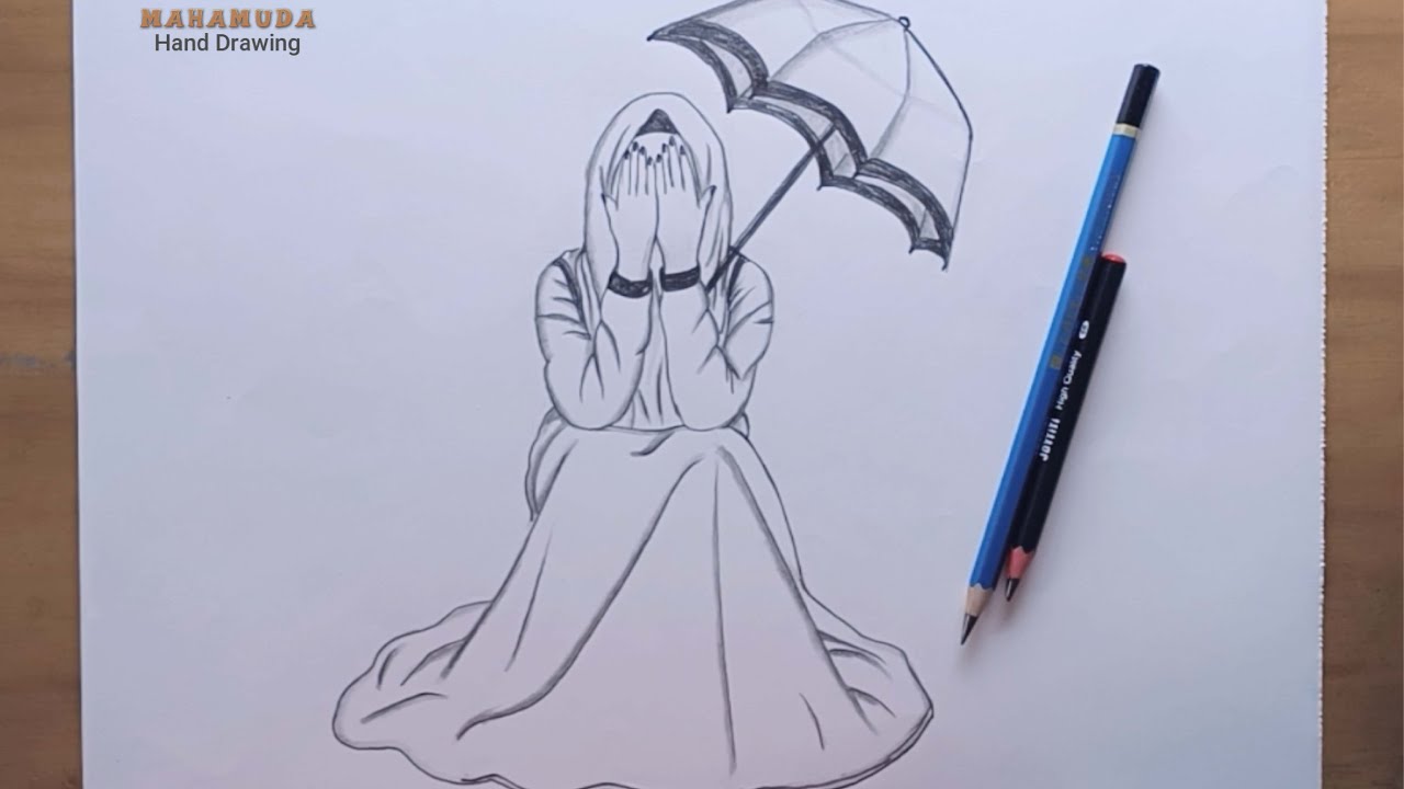 How to draw hidden face girl || Pencil sketch step by step || Muslim ...
