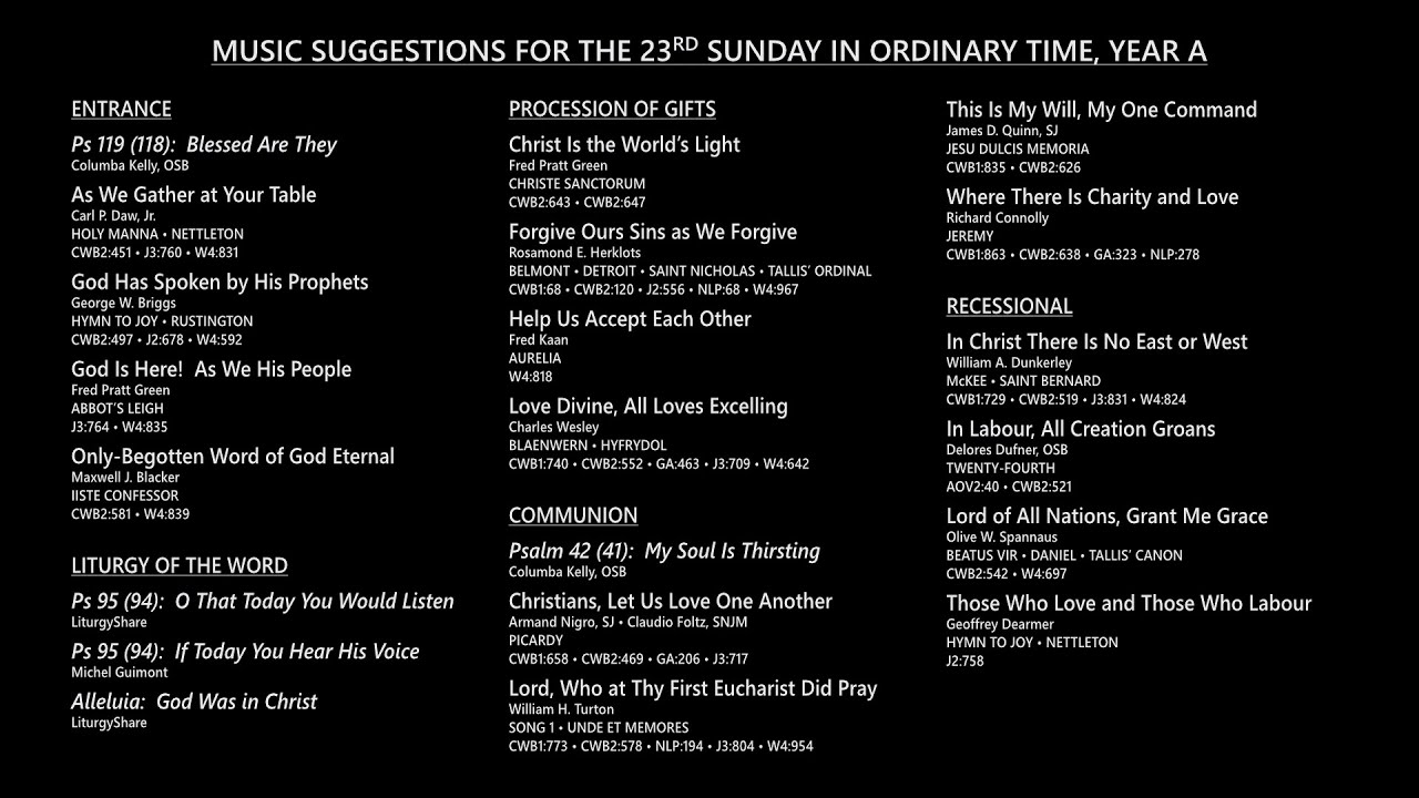 Music Suggestions for the 23rd Sunday in Ordinary Time, Year A - YouTube