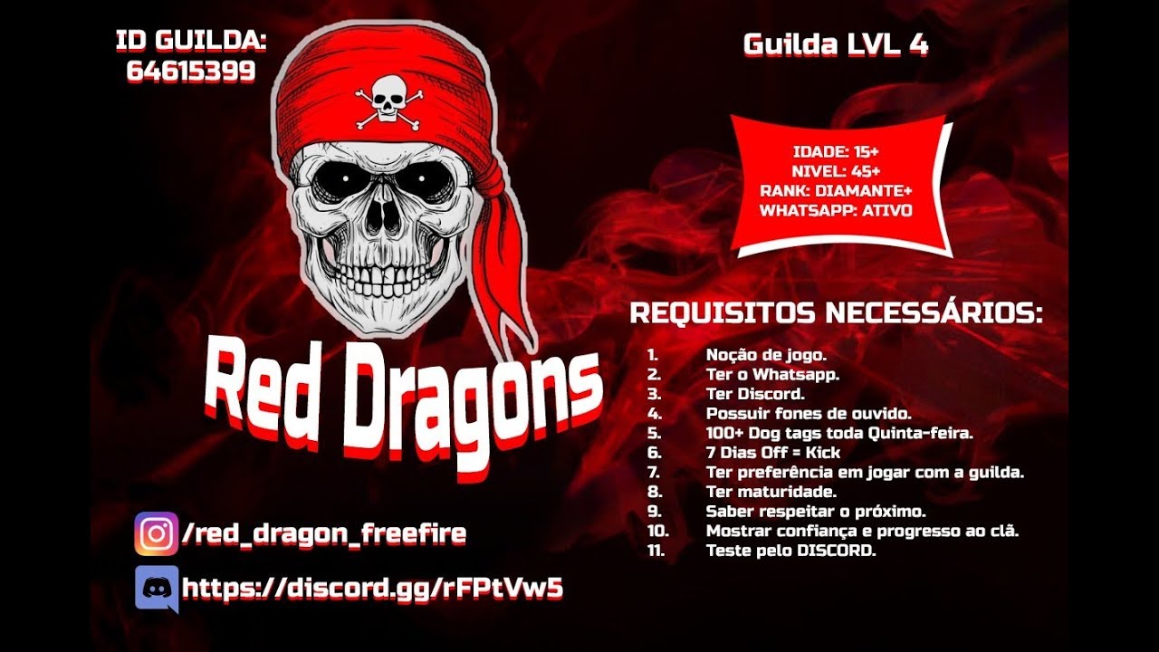 🔴FREE FIRE🔴 X GUILDA HOJE 21:30 RED DRAGONS BLACK LIST - YouTube