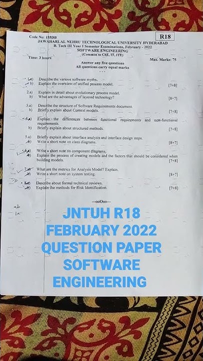 JNTUH R18 3-1 FEBRUARY 2022 QUESTION PAPER OF SOFTWARE ENGINEERING ...