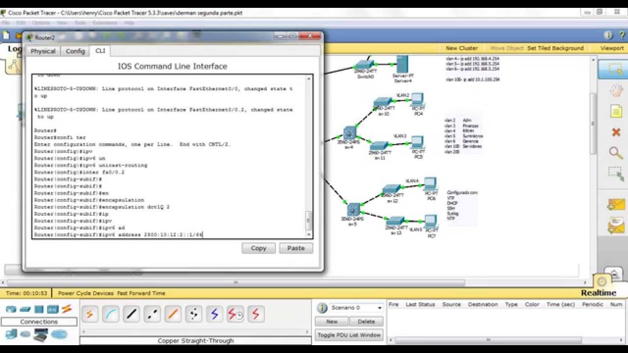 asignar direcciones ipv6 a sub interfaces en un router packet tracert ...