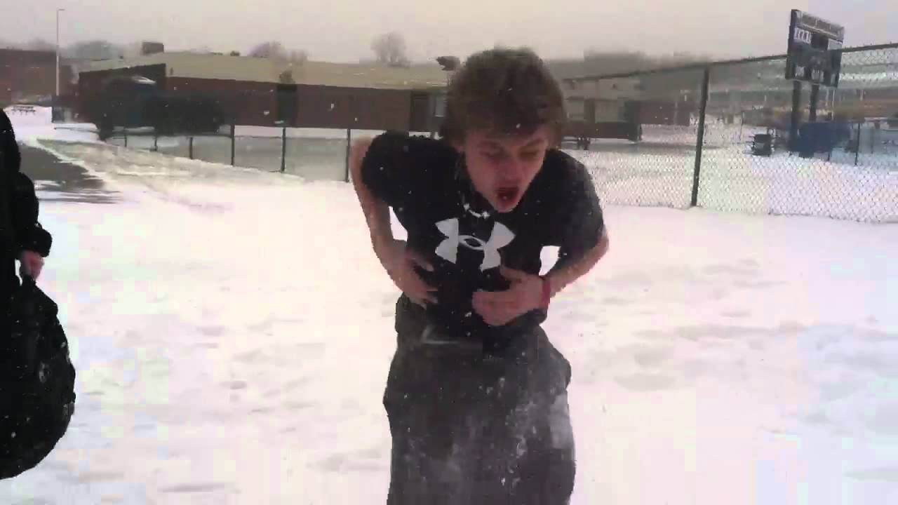 No shirt snow diving - YouTube