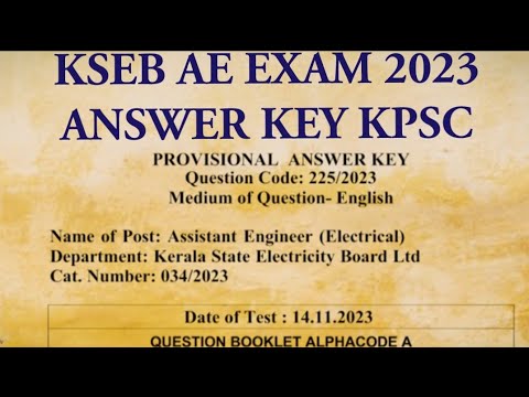 Assistant Engineer AE Electrical-Kerala State Electricity Board-KSEB-PROVISIONAL ANSWER KEY 34/ ...