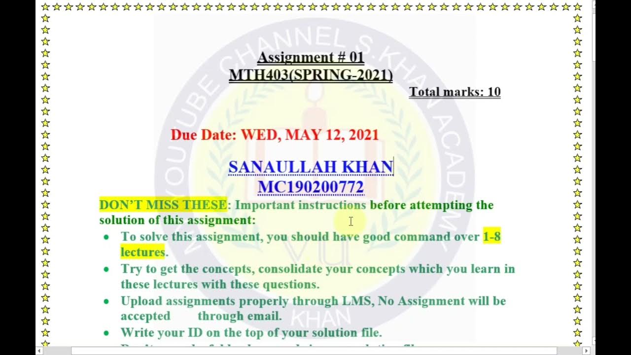 MTH403 Assignment No.1(2021) 💯% correct solution with Explaination. - YouTube