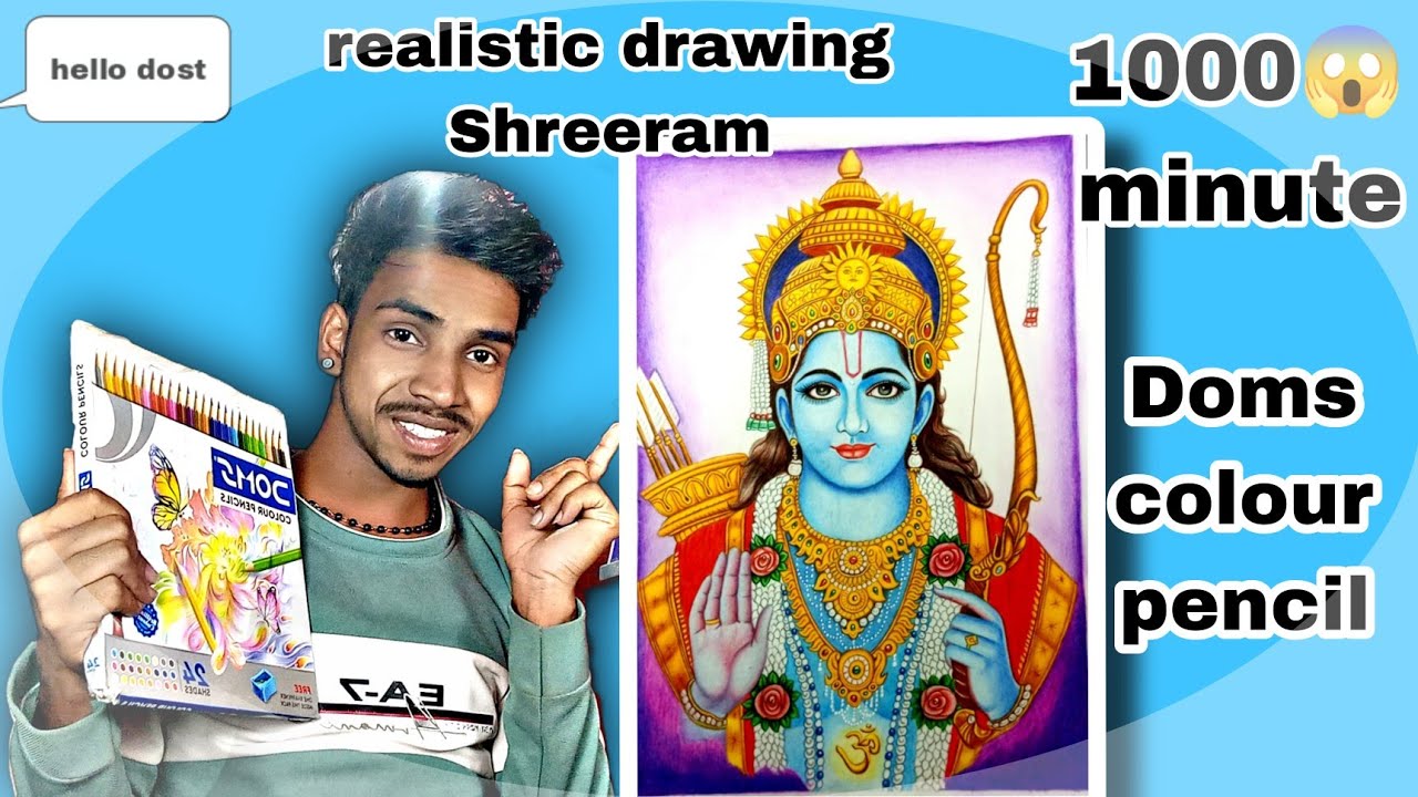 ShreeRam drawing /with doms colour pencil easy/:-part 3 ./1000 minute ...
