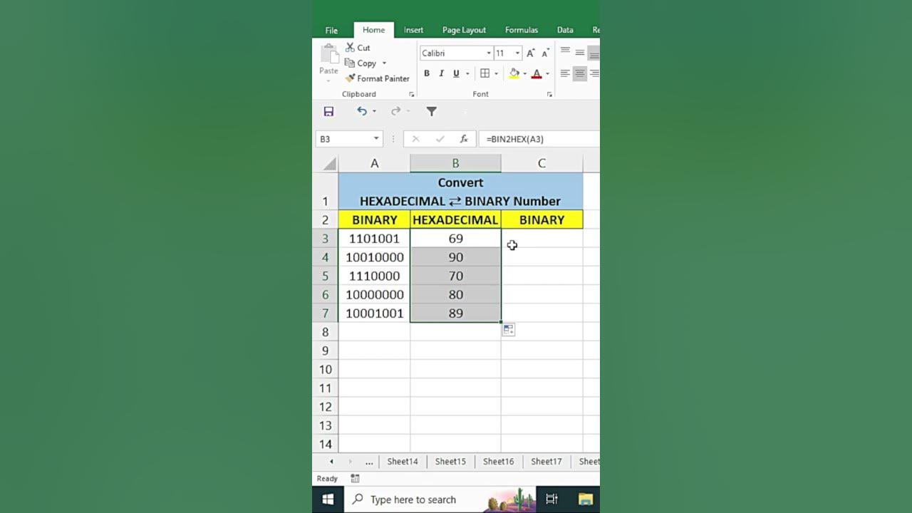 How to convert Binary ⇄ HexaDecimal number in excel #shorts - YouTube