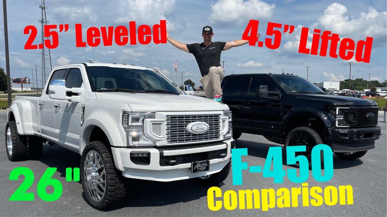 Ford F450 Reserve Edition Trucks on 26s || 2.5" Leveled Platinum vs 4.5 ...