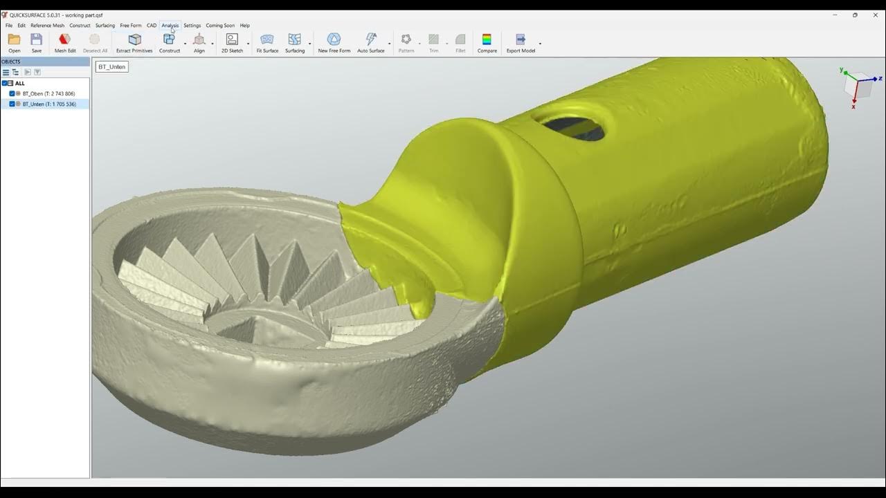 Scan To CAD Tutorial | Reconstruction of broken part with QUICKSURFACE - YouTube