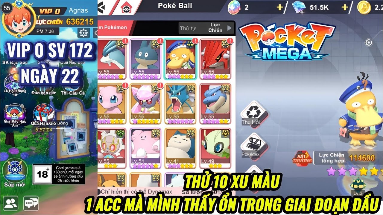 POCKET MEGA VIP 0 #22 (Team Nước Thông dụng) Thử 10 Xu màu | Acc đang ...