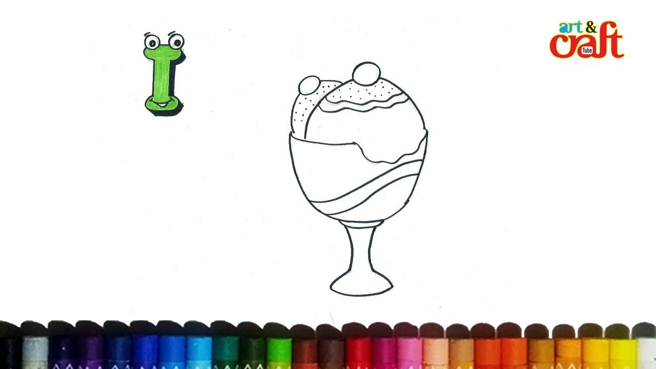 How to draw and color an Ice cream for alphabet letter 'I' ? आइस क्रीम ...