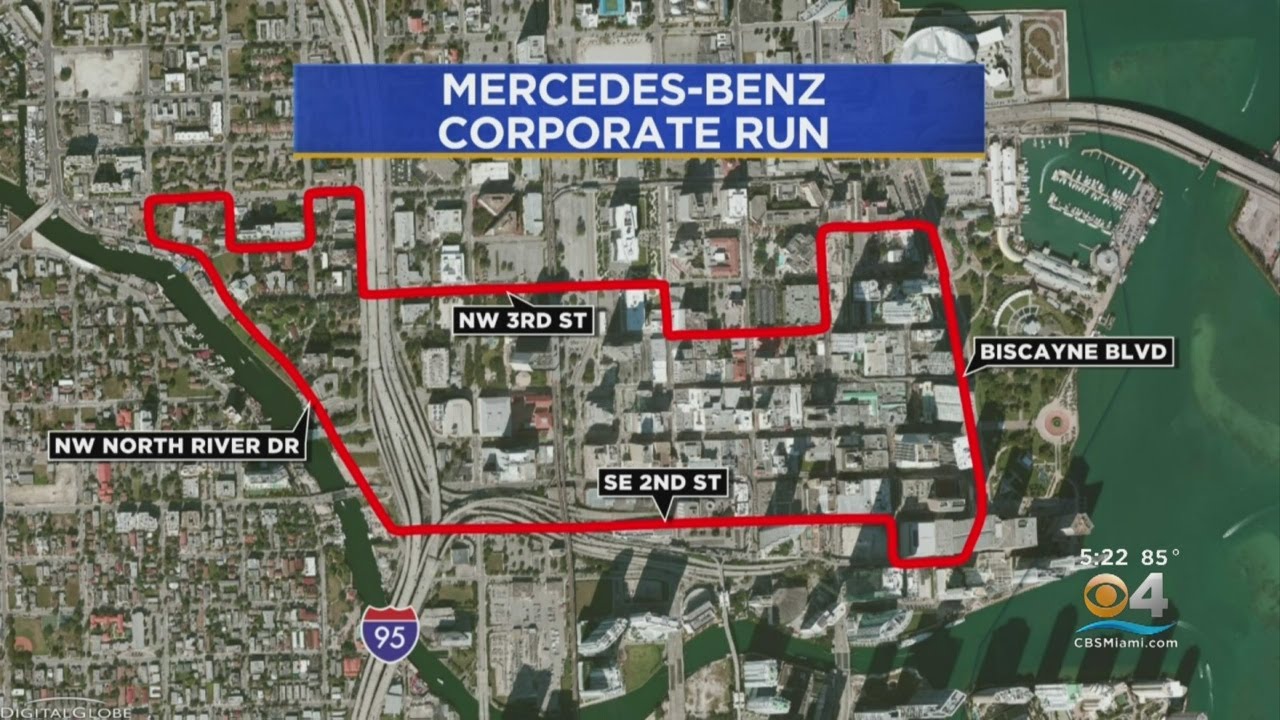 Road Closures For Mercedes Benz Corporate Run In Miami - YouTube