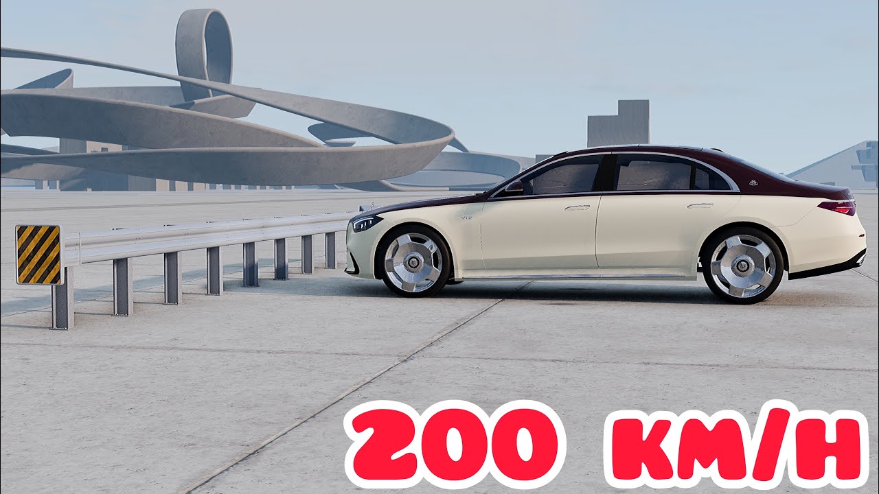 GUARD RAIL vs Mercedes-Maybach S650 W223 💥 200 km/h 💥 BeamNG.drive ...