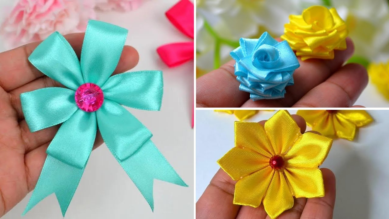 Cute Ribbon Flowers DIY | DIY Satin Flowers | Hand Embroidery Flowers ...