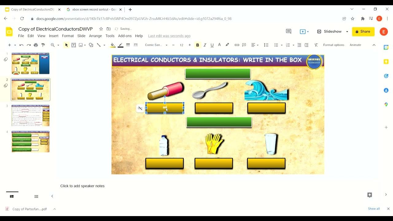 Electrical Conductors & Insulators Drag & Drop Worksheet: Google Slides ...