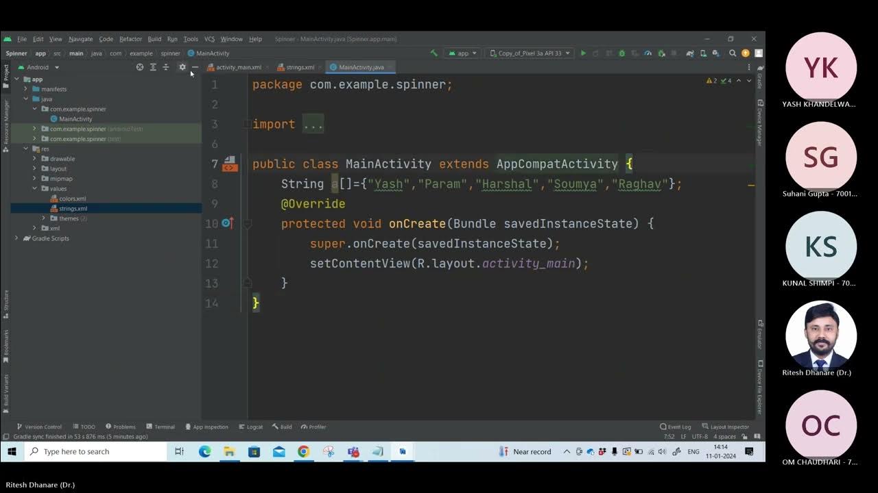 Spinner through Java String array - YouTube