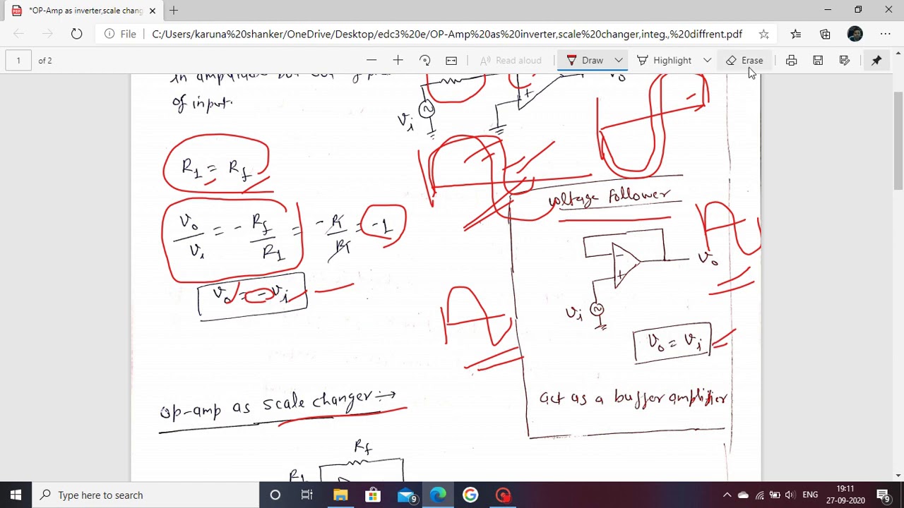 Op-Amp as inverter, scale changer,Integrator,Differentiator - YouTube