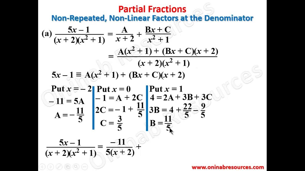 Partial fractions 2: Non-linear Factors at the Denominator - YouTube
