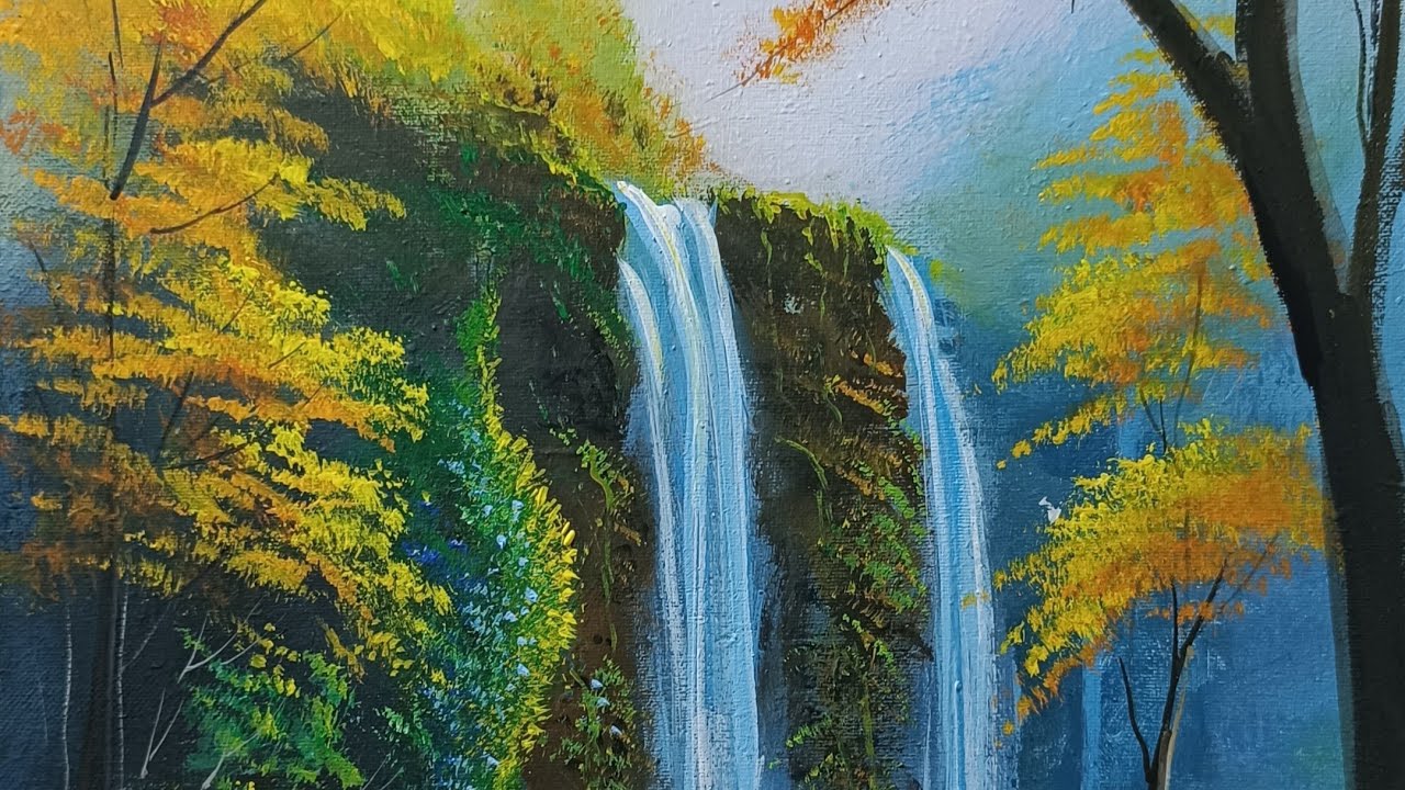 Şelale Akrilik Boya Landscape Acrylic Painting Art - YouTube