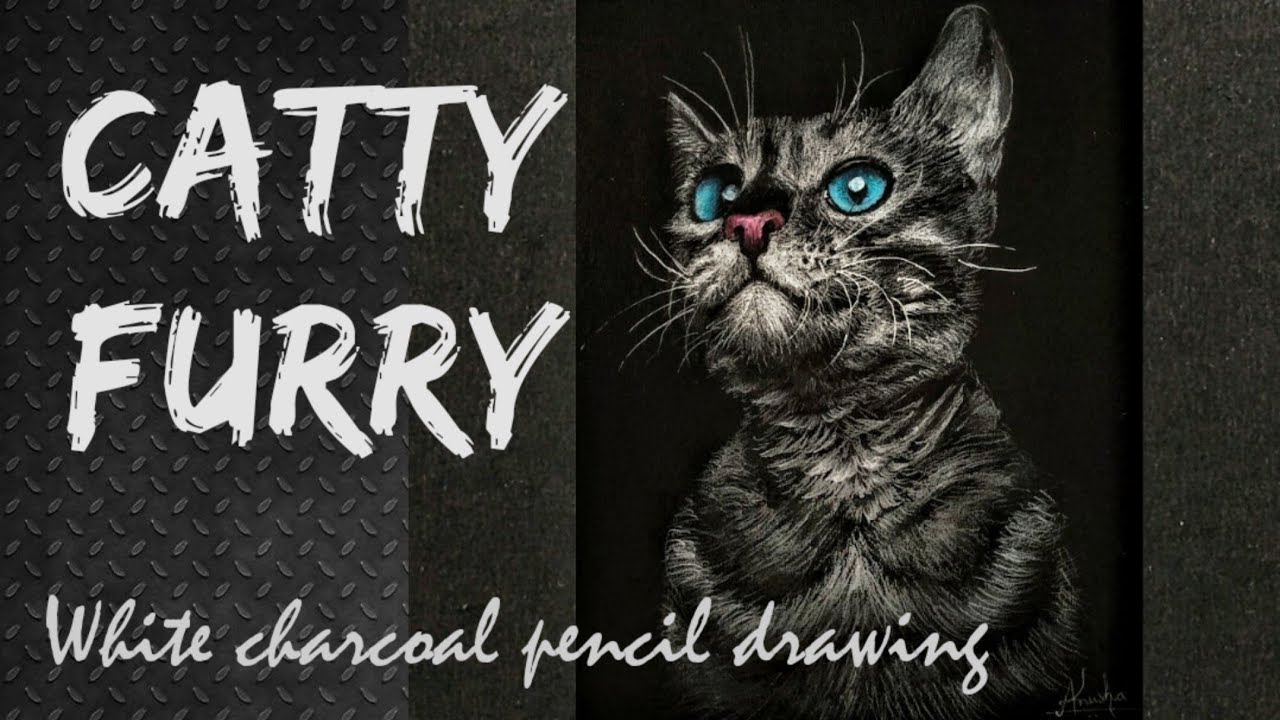 Catty Furry- White Charcoal Pencil Drawing - YouTube