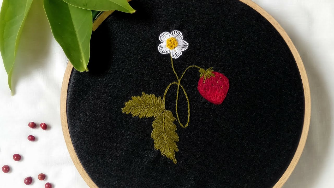 Hand embroidery strawberry : stitching tutorial for beginners ...