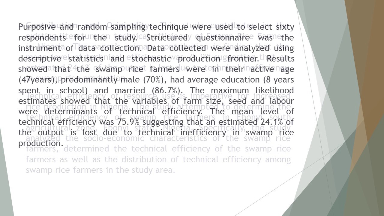 Technical Efficiency of Swamp Rice Farmers in Ebonyi South Agricultural ...