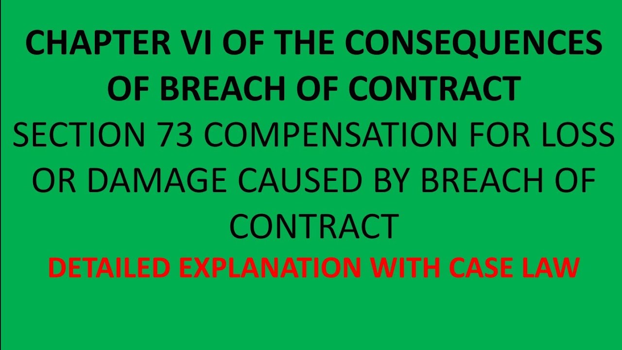 CHAPTER VI OF THE CONSEQUENCES OF BREACH OF CONTRACT SECTION 73 WITH ...
