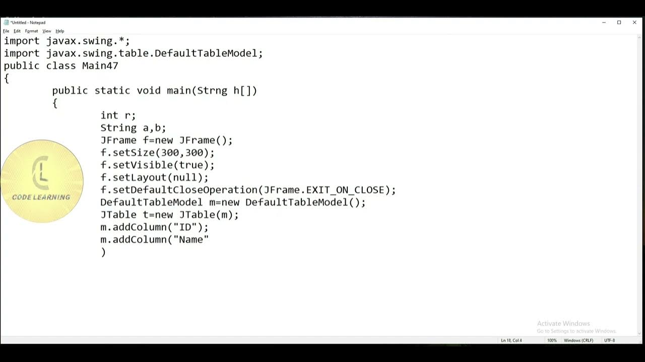 Java Swing Class Jtable Insertrow User Input Codelearning Youtube