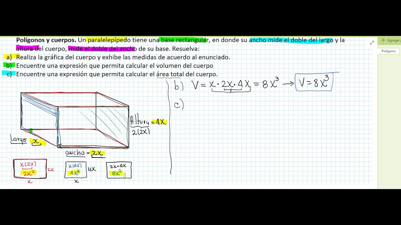 Área y volumen de un paralelepípedo algebra - YouTube