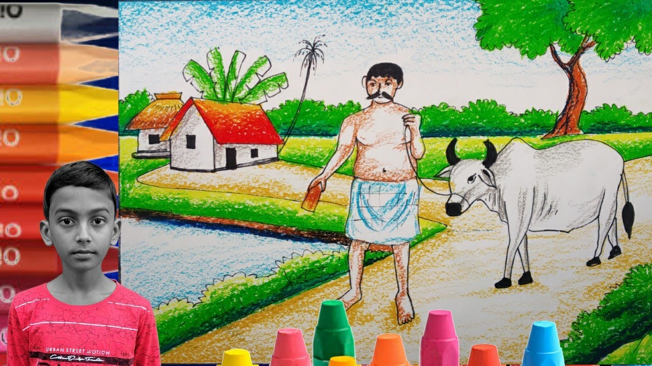 Easy Village Drawing Step by Step || Little Village Drawing || Village ...