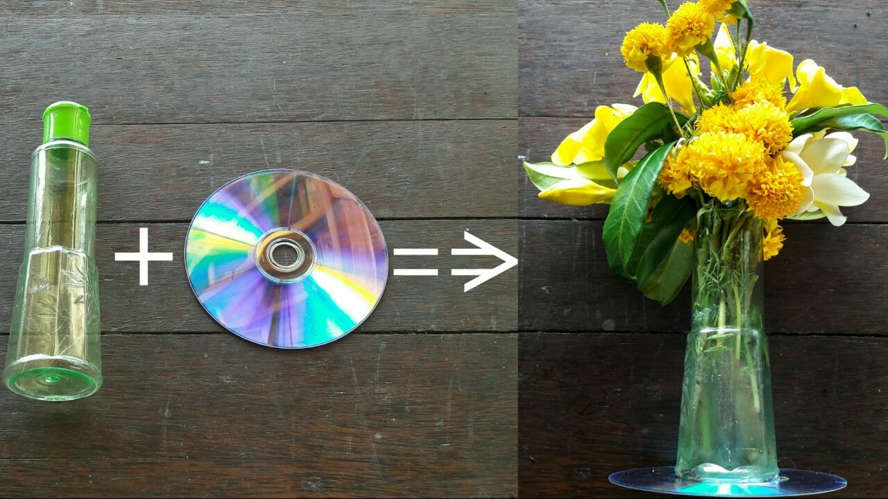 Plastic Bottle Life Hack DIY Vas Bunga dari Botol Plastik dan CD - YouTube