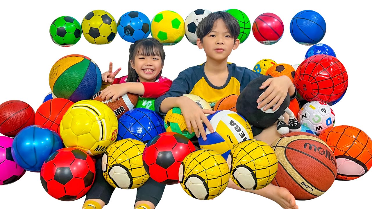 Kids Playing with Balls and Learning Shapes – Sports Ball Stacking ...