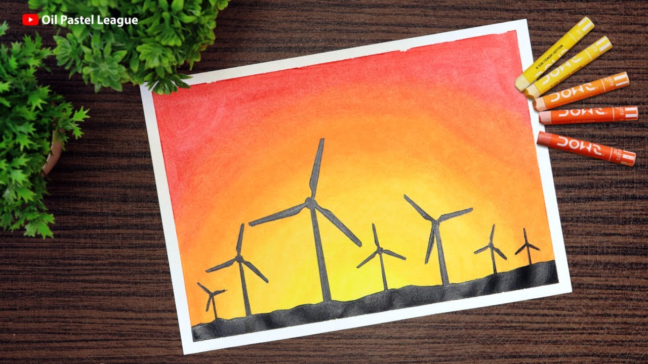 Windmill scenery drawing / Oil pastel drawing / Step by Step - YouTube
