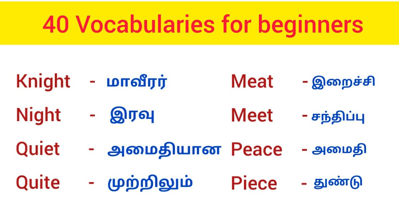 40 Daily use words | Spoken English learn through Tamil | Vocabulary ...