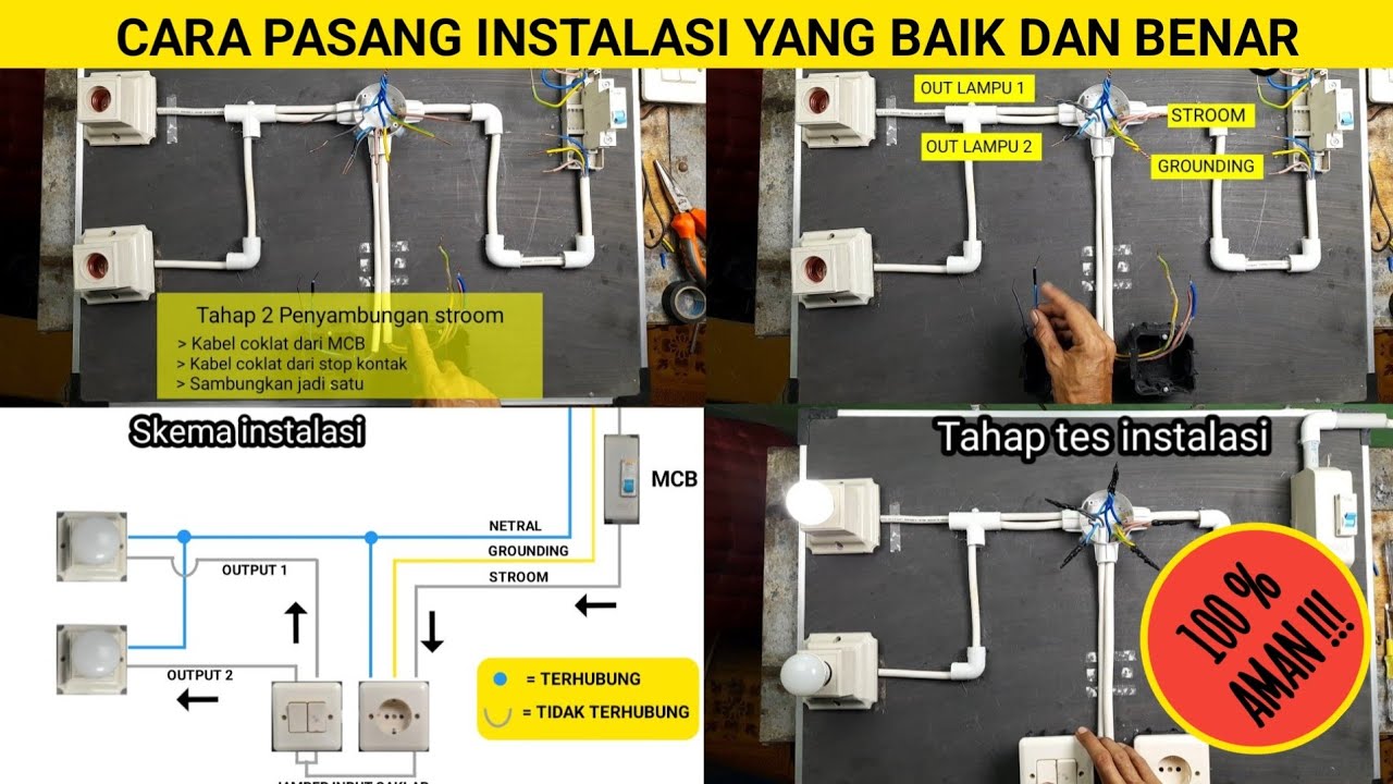 Cara pasang saklar ganda dan stop kontak - YouTube
