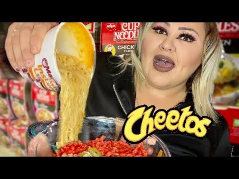 Mixing Different flavor Cups Of Ramen Noodles with Hot Cheetos - YouTube
