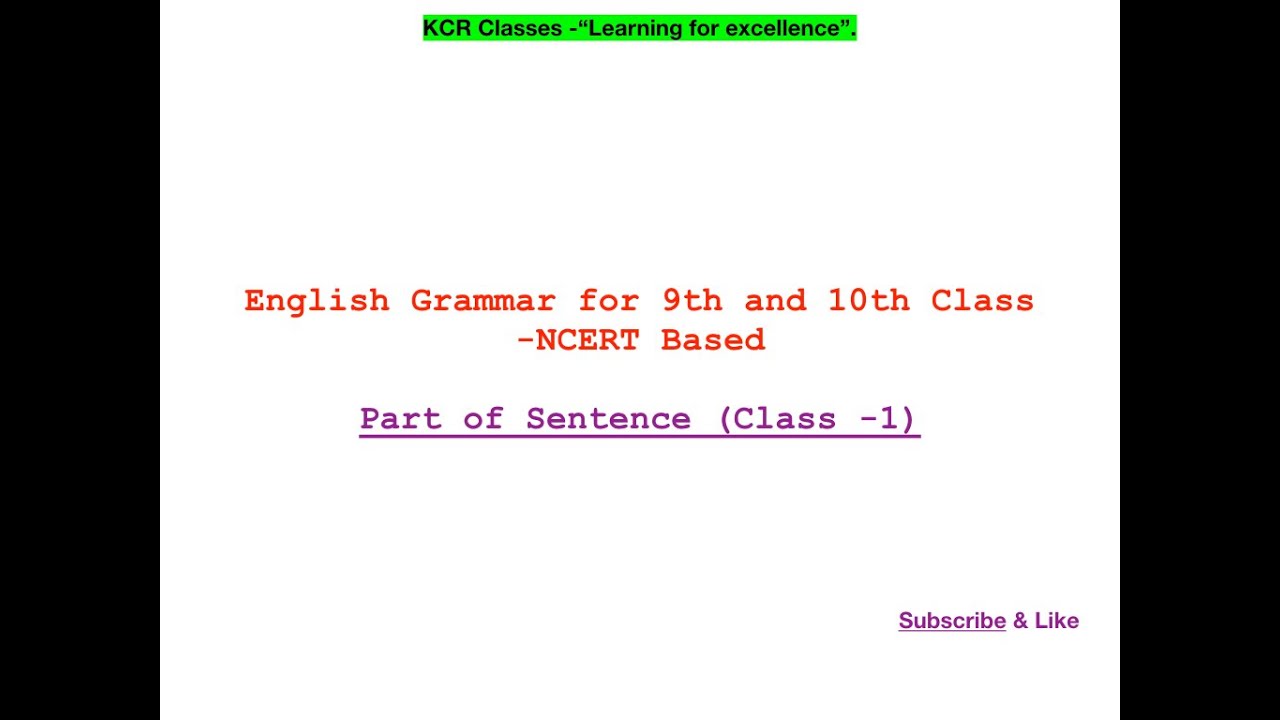Part of Sentence| For 10th Class| NCERT Based - YouTube