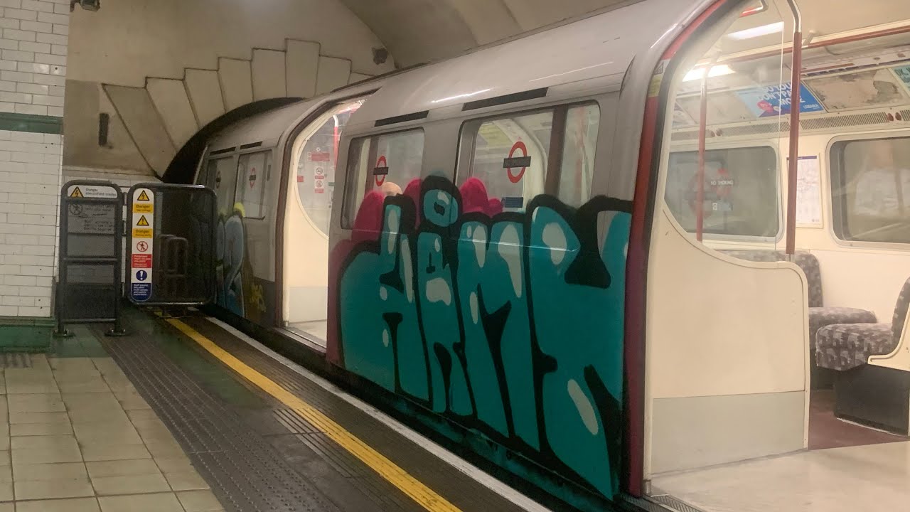 Two graffitied Bakerloo line 1972 stock 3544 and 4537 at Kilburn Park ...