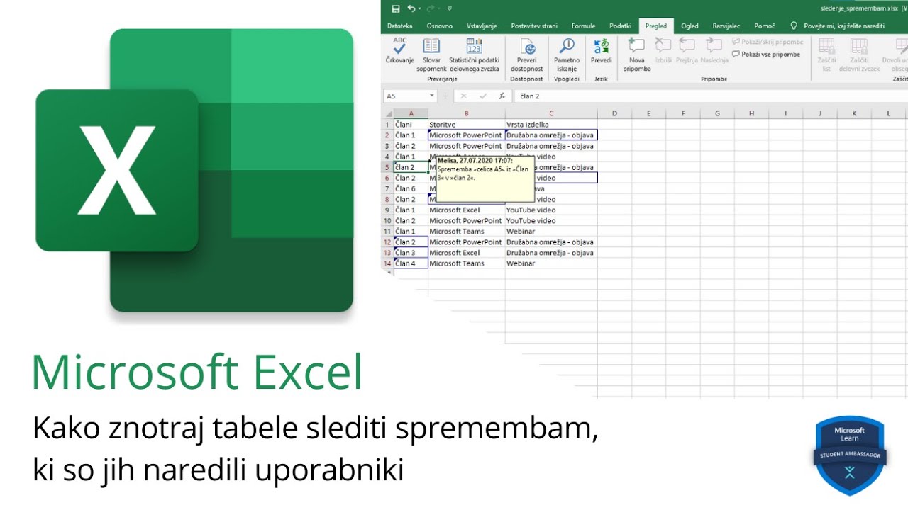 Kako v orodju Microsoft Excel znotraj tabele slediti spremembam, ki so ...